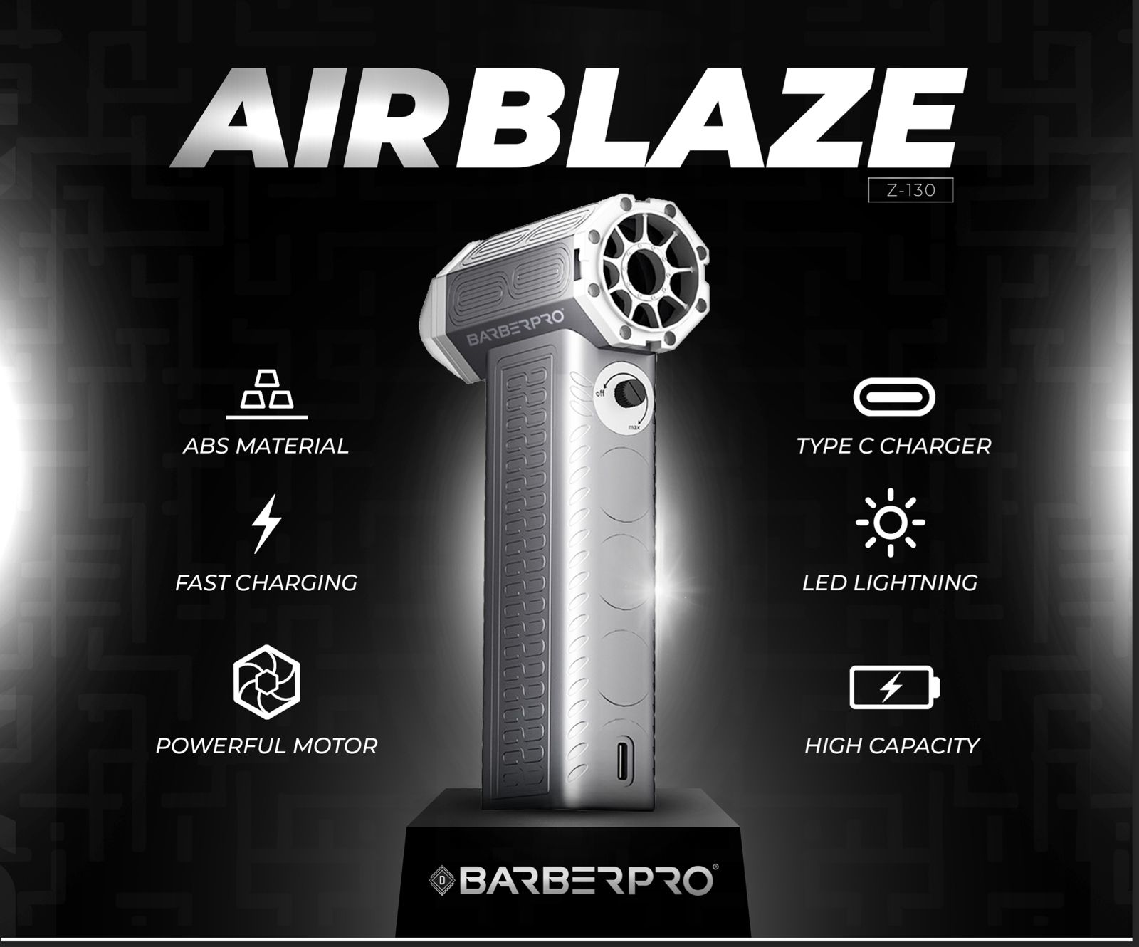 מפוח אוויר ושואב אלחוטי BarberPRO AIRBLAZE Z-130 | ניקוי בלחץ אוויר ...