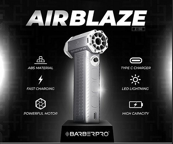 מפוח אוויר ושואב אלחוטי BarberPRO AIRBLAZE Z-130 | ניקוי בלחץ אוויר | ציוד למספרות | דוידיDdavidi